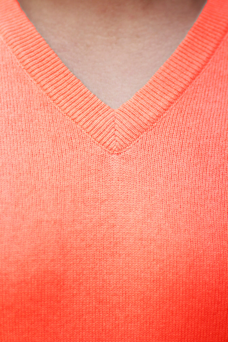 Men's Bright Peach Cashmere Sweater V-Neck Pullover – Nepali Handmade Store